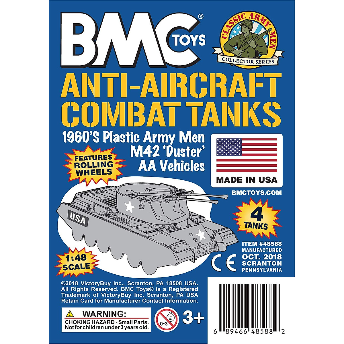 BMC Classic Payton Anti-Aircraft Tanks - 4pc Tan Green Plastic Army Men Vehicles