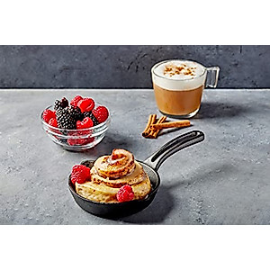 Mirro 4.5" Cast Iron Mini Skillet for Frying Pan with Drip-Spouts, Pre-seasoned Oven Safe Cookware for Camping, Indoor and Outdoor use, Black