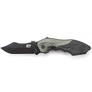 Smith & Wesson M&P SWMP5L 8.5in High Carbon S.S. Assisted Opening Knife with 3.5in Clip Point Blade and Aluminum Handle for Outdoor, Tactical, Survival and EDC, One Size,Black