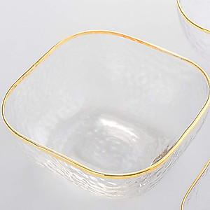 Operitacx Glass Salad Bowls Crystal Candy Serving Bowls 1000ML Fruit Dessert Pasta Snack Container with Golden Trim for Home Restaurants Parties