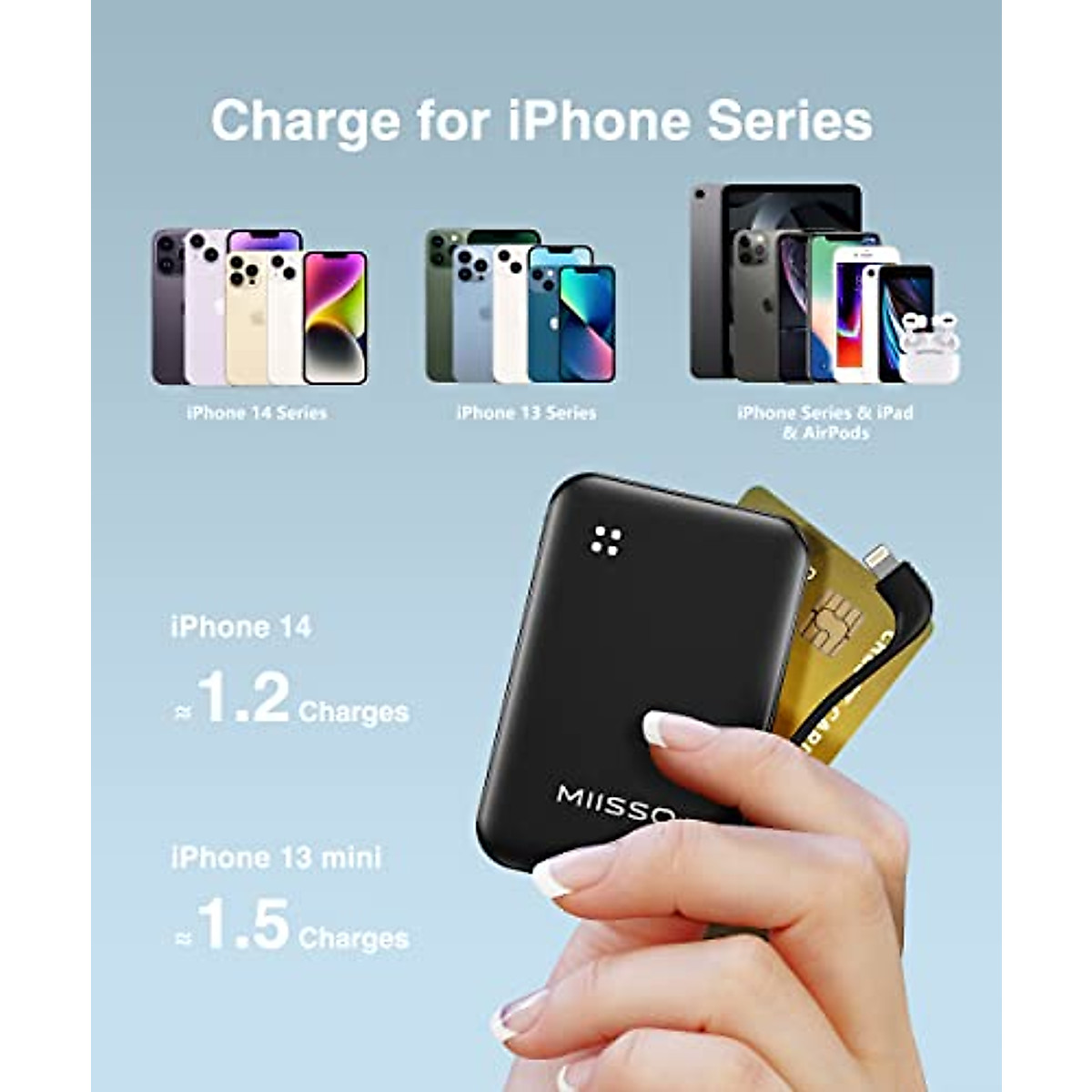 4500mAh Built in Cable Cell Phone External Battery Pack, Portable Phone Charger Power Bank 5V 2.1A Charging Mobile Phone Charger USB-C In/Out Compatible with iPhone 6/7/8/X/11/12/13/14, Heated Vest