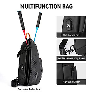 SUNMOP Anti-Theft Waterproof Crossbody Sling Bag for Men Women,Small One Shoulder Bag,Chest Bag Sling Backpack with USB Charger for Hiking Walking Travel Cycling,Black