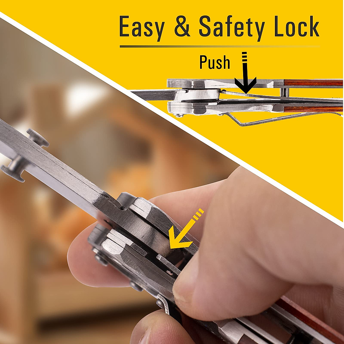 AZUNO Wood Handle Folding Utility Knife with Stainless Steel Head, Quick-change Blade & Back Lock