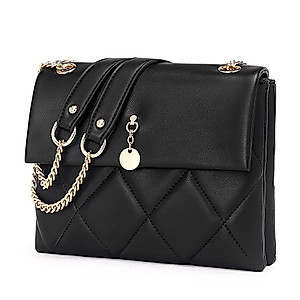 CLUCI Crossbody Bags for Women Small Vegan Leather Designer Handbags Leather and Metal Chain Strap, Ladies Shoulder Bag Black