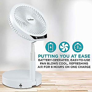 Ivation Battery Operated Portable Expanding Personal Fan with LED Light, Compact Folding Desk, Table & Pedestal Floor Fan with 39.5” Adjustable Height, 3-Speed Touch Control & USB Phone Charging Port