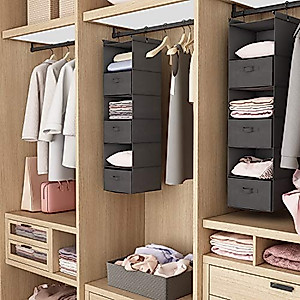 MAX Houser 6 Tier Shelf Hanging Closet Organizer, Closet Hanging Shelf with 2 Sturdy Hooks for Storage, Foldable,Black and Grey-D3