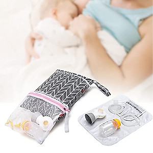 Damero Breast Pump Parts Bag, Wet Dry Breast Pump Parts Bag, Pumping Bag with Waterproof Mat and Mesh Bag, Gray Arrow