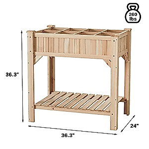AMERLIFE Raised Garden Bed with Legs 36.3x36.3x24 Inch Herb Planter with Divider Liner Flower Herb Wood Planter with Storage Shelves for Backyard Patio Extra Gloves 3 Tools 8 Grow Area 20 T-Tag