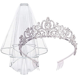 Didder Tiara and Lace Bridal Veil, Crown Wedding Veils and Headpieces for Women, White Veils for Brides Tiaras for Women Bachelorette Veil Ribbon Edge With Comb for Wedding Party