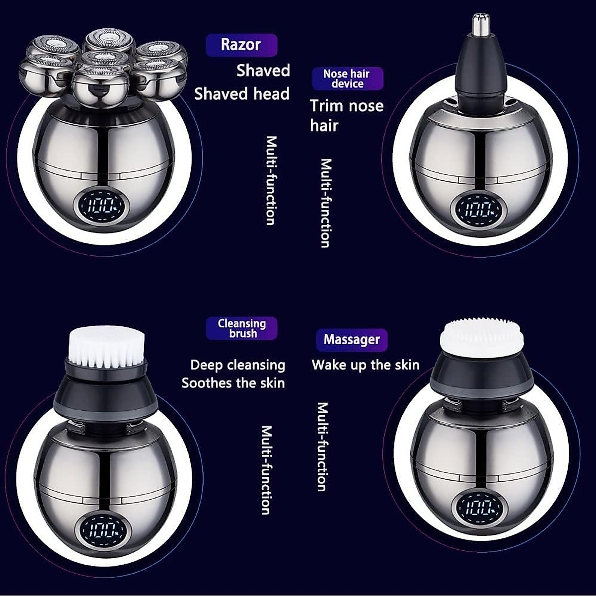 Head Shavers for Bald Men, 5 In 1 Shaver Electric Shaver Men Grooming Kit Wet Dry Beard Hair Trimmer Electric Razor Rechargeable Bald Head Shaving Machine LCD Display