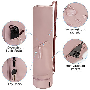sportsnew Yoga Mat Bag, Full Zip Cargo Yoga Mat Carrier Bag with Drawstring Water Bottle Pocket and Bottom Wet Pocket, Exercise Yoga Mat Carrier Holder Multi-Functional Storage Bag, Pink patent pendin