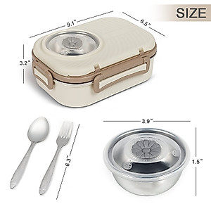 Puraville Stainless Steel Bento Lunch Box for Kids and Adults, Stackable BPA-Free Food Containers with 3 Compartments and Reusable Sauce Bowl, Fork and Spoon, (1000ml/34oz, Cream)