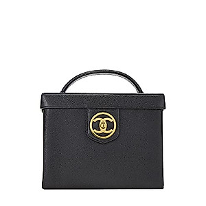 CHANEL, Pre-Loved Black Caviar Circle 'CC' Vanity Large, Black