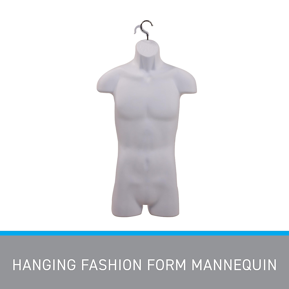 SSWBasics Male Molded Shatterproof White Shapely Torso Form with Hook - Fits Men's Sizes