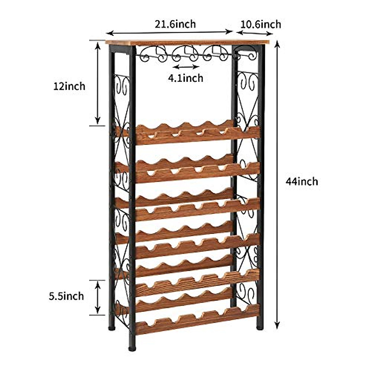 X-cosrack Rustic 30 Bottles Floor Wine Rack Shelf with Wine Glass Holder Rack, Freestanding Wobble-Free 6 Tier Wine Bottle Organizer Display Storage Stand for Kitchen Pantry Patent Pending