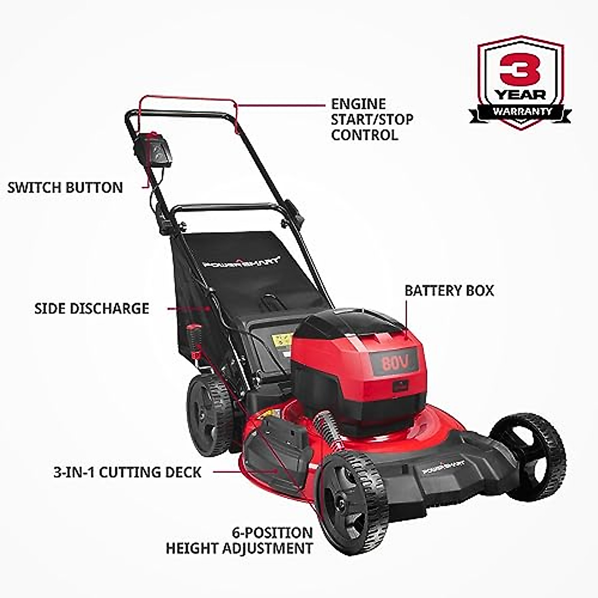 PowerSmart 80V MAX 21" Cordless Lawn Mower, 3-in-1 Brushless Electric Lawn Mower with 6.0Ah Lithium-ion Battery & Charger (DB2821)
