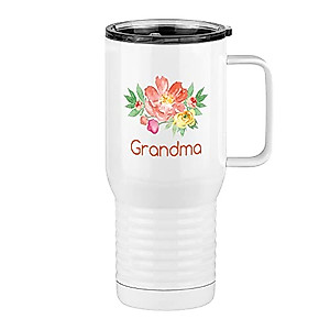 Just So Posh Grandma Flowers Tumbler, Travel Coffee Mug with Handle and Slider Lid, White 20 oz Polar Camel, Stainless Steel, Vacuum Insulated