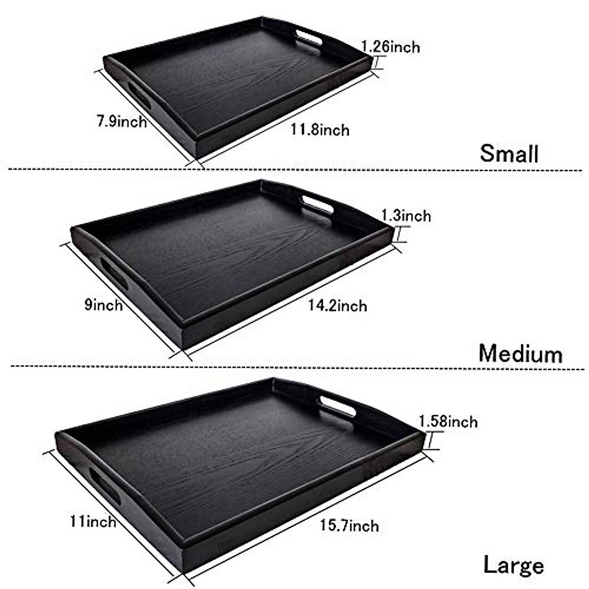 Set of 3 Wooden Serving Trays,Large Serving Trays,Serving Trays for Eating,Serving Tray with Handles,Breakfast Trays,Food Trays,Serving Tray for Ottomans