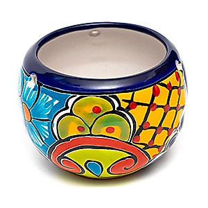 Enchanted Talavera Ceramic Succulent Pot Small Flower Planter Cactus Bonsai Pot W/Drainage & Hanging Holes Home Garden Office Desk Décor Gift (Small 4.5" x 4", Cobalt)