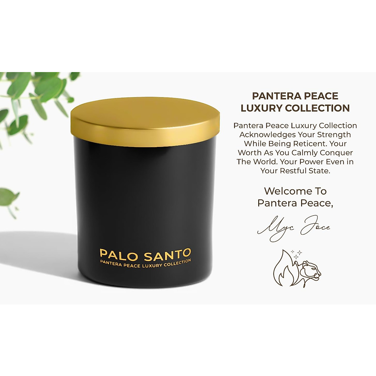 Pantera Peace Palo Santo Candle, Wood Wick Candles That Crackle, Scented Candle for Large Room, 40+ Burn Time, Wooden Wick Candles, Luxury Candle Gift, Meditation Prosperity Aromatherapy Soy Candle