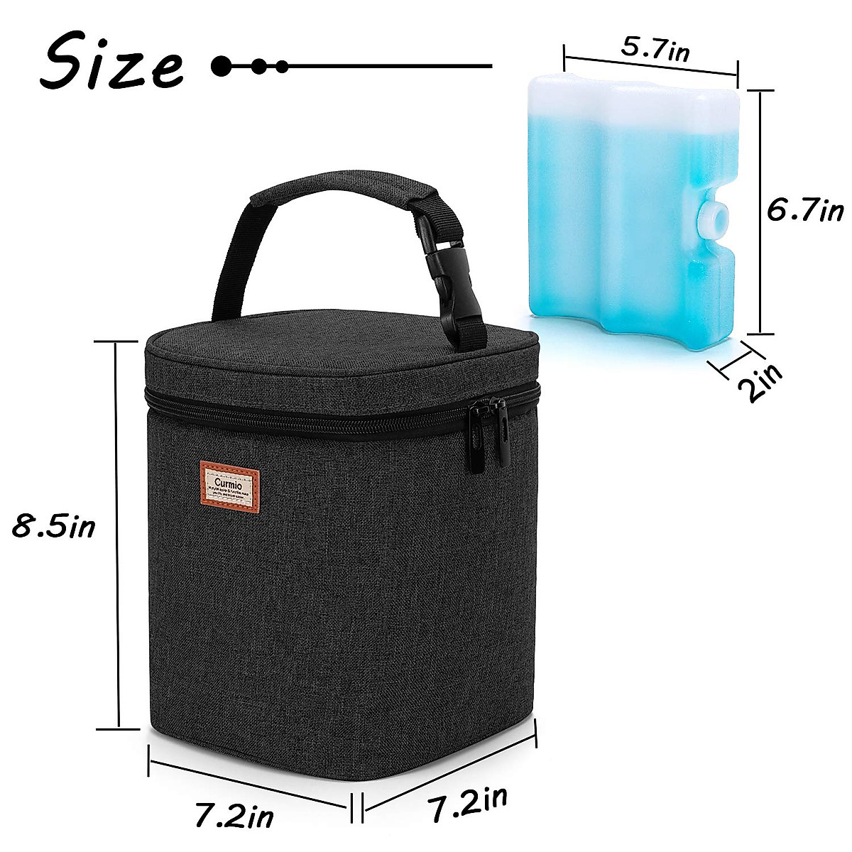 CURMIO Baby Bottles Cooler Bag with Ice Pack for 4 Bottles, up to 9 oz/270ml, Insulated Breastmilk Cooler and Ice Pack for Daycare Travel Nursing Mom,Black