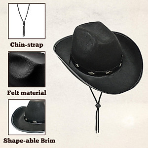 4E's Novelty Black Cowboy Hat for Men & Women - Felt Studded Black Cowgirl Hat for Women Western Themed Party, Cowboy Costume Accessory for Adults