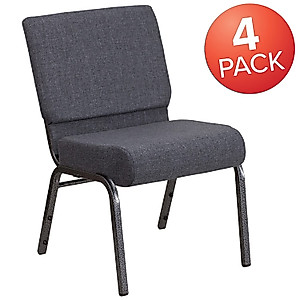 Flash Furniture 4 Pack HERCULES Series 21''W Church Chair in Dark Gray Fabric - Silver Vein Frame
