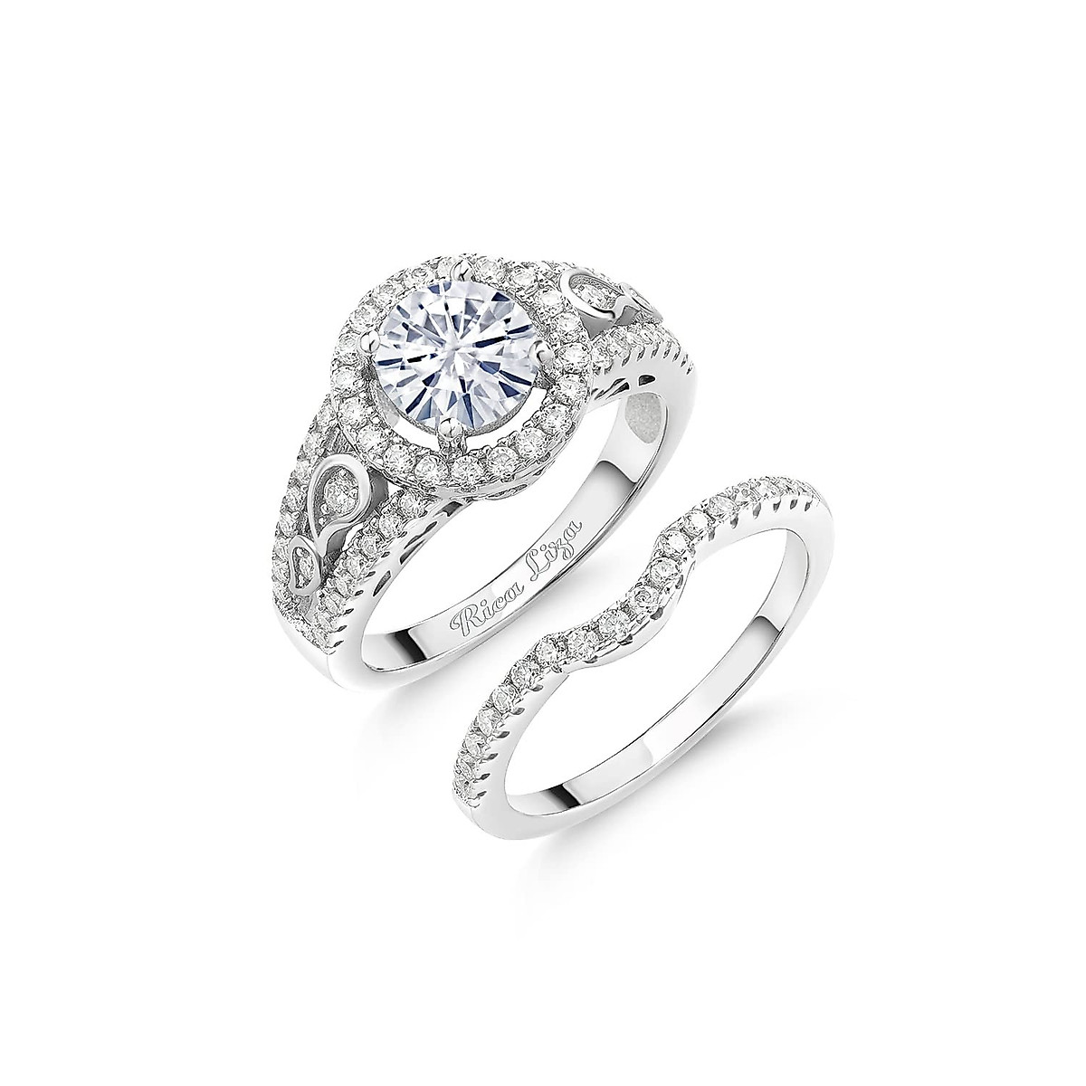 925 Sterling Silver Customized and Personalized Name Engraved Round Gemstone Birthstone and White Moissanite Wedding Engagement Ring Band Bridal Set For Women (1.74 Cttw, Available In Size 5,6,7,8,9)