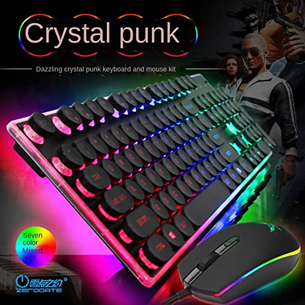 WangzuoZO 45 × 13.6 × 2.6cm Computer General Punk USB Wired Keyboard Multimedia Function Waterproof Luminous Gaming Keyboard