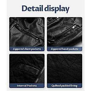 CREATMO US Men's Faux Leather Jacket Vintage Motorcycle Jacket Warm Winter Coat Black XL