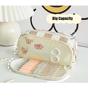 Moaneji Cute Large Capacity Pencil Pouch Aesthetic Checker Canvas Pencil Case Organizer Fashion Stationary Bag Big Pen Holder for Art Suppliers Small Makeup Bag(Brown)