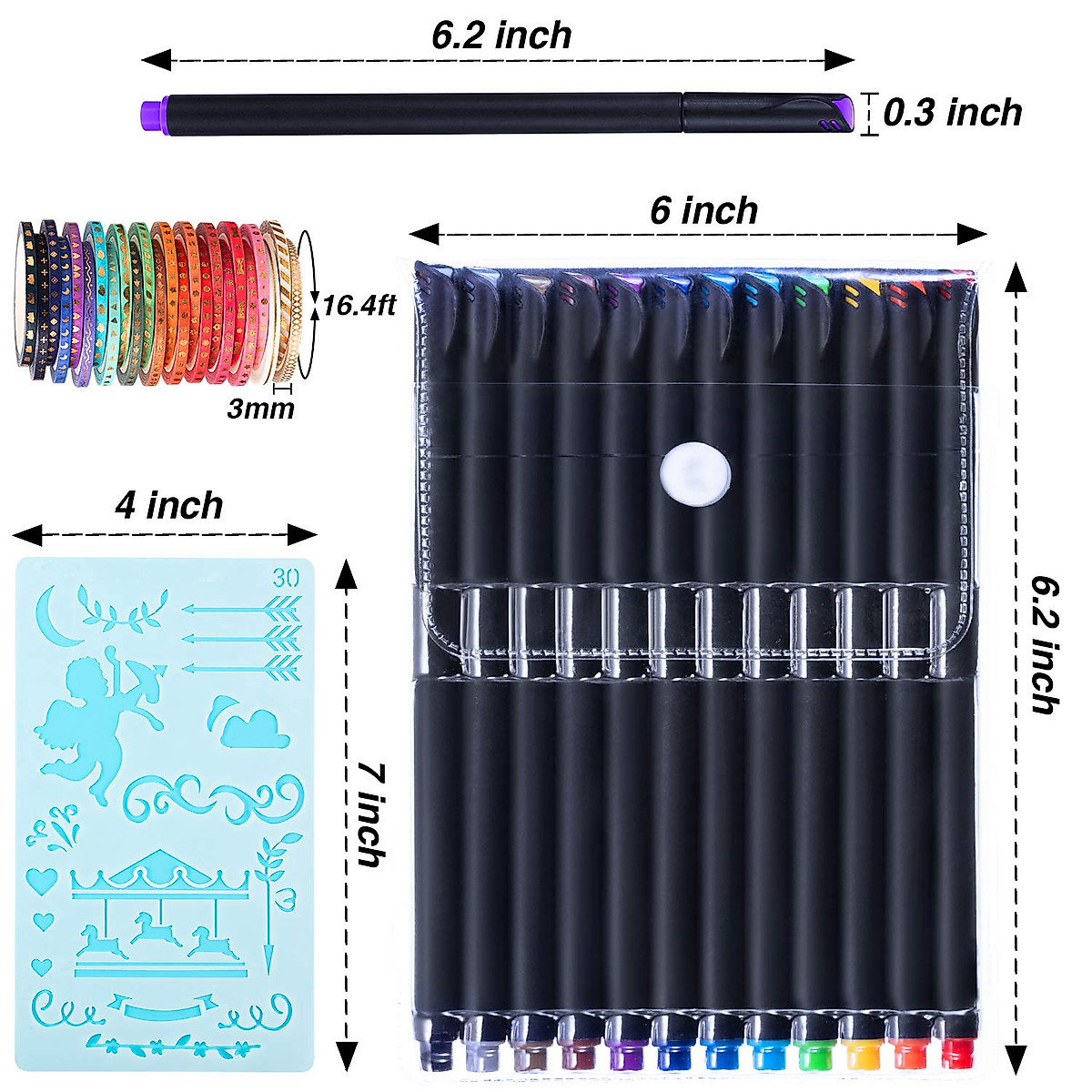 Scrapbooking Supplies Kit Scrapbook Tools and Supplies Journal Stencil Washi Tape and Journal Planner Pen for Journal Notebook Diary DIY Plastic Drawing Template(Style B)