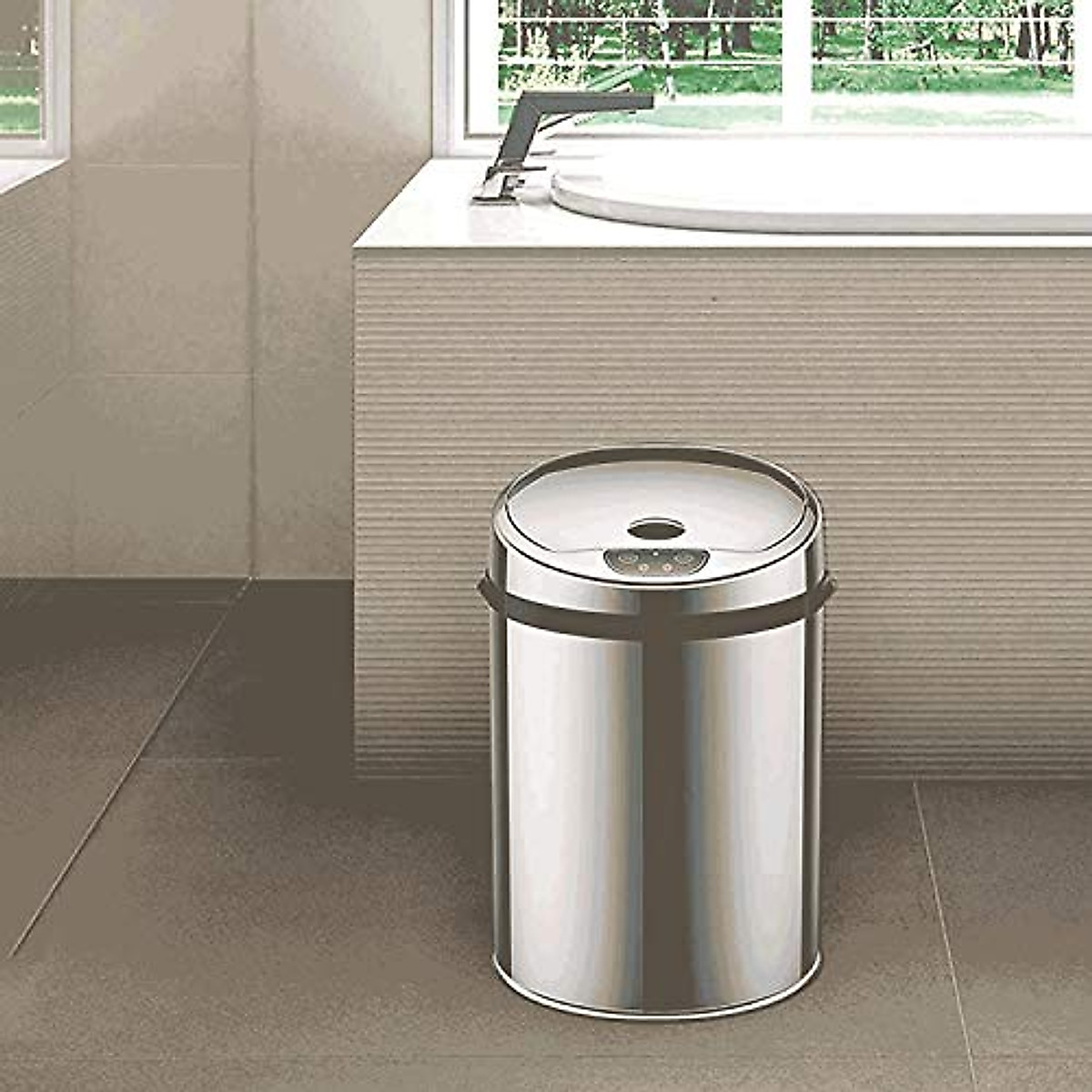 ZYJBM Smart Induction Trash Can Drum-Shaped Automatic Trash Can with Lid Stainless Steel Household Trash Can for Living Room Kitchen Bathroom Trash Can (Color : E, Size : 12L)
