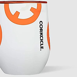 Corkcicle Star Wars Stemless Wine Glass Tumbler, Triple Insulated Stainless Steel, Easy Grip, Non-slip Bottom, Keeps Beverages Chilled for 9 Hours, BB-8, 12 oz