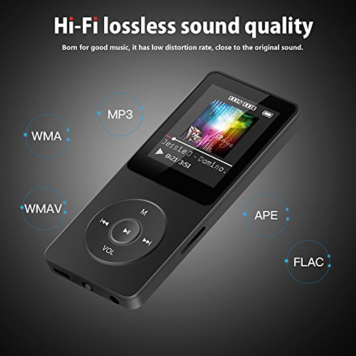 AGPTEK A02S 16GB MP3 Player with FM Radio, Voice Recorder, 70 Hours Playback and Expandable Up to 128GB, Black