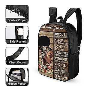 African American Women God Says You Are Unique Melanin Backpack Large Bookbag Double Sided Prints Travel Backpack Unisex Casual Backpack School Backpack, 17 Inch, Black Girl Pride