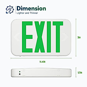 FREELICHT Green LED Exit Sign with Battery Backup，Exit Sign for Business，Easy to Install，UL Certified，AC 120/277V，Pack of 10