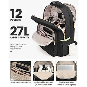 LOVEVOOK Quilted Laptop Backpack Stylish Laptop Bag for Women Work Computer Bags Bookbag Purse,15.6-Inch, Black