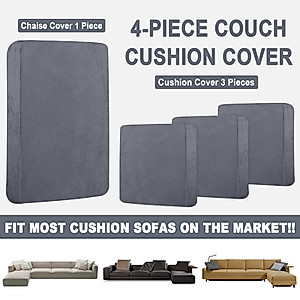BT.WA Sectional Couch Covers for 4-Piece Seat Cushion Velvet Separate L Shape Couch Cover Stretch Sofa Slipcover with 2 Pieces Pillowcases Furniture Protector (Sofa 3 Seater + 1 Chaise, Dark Grey)