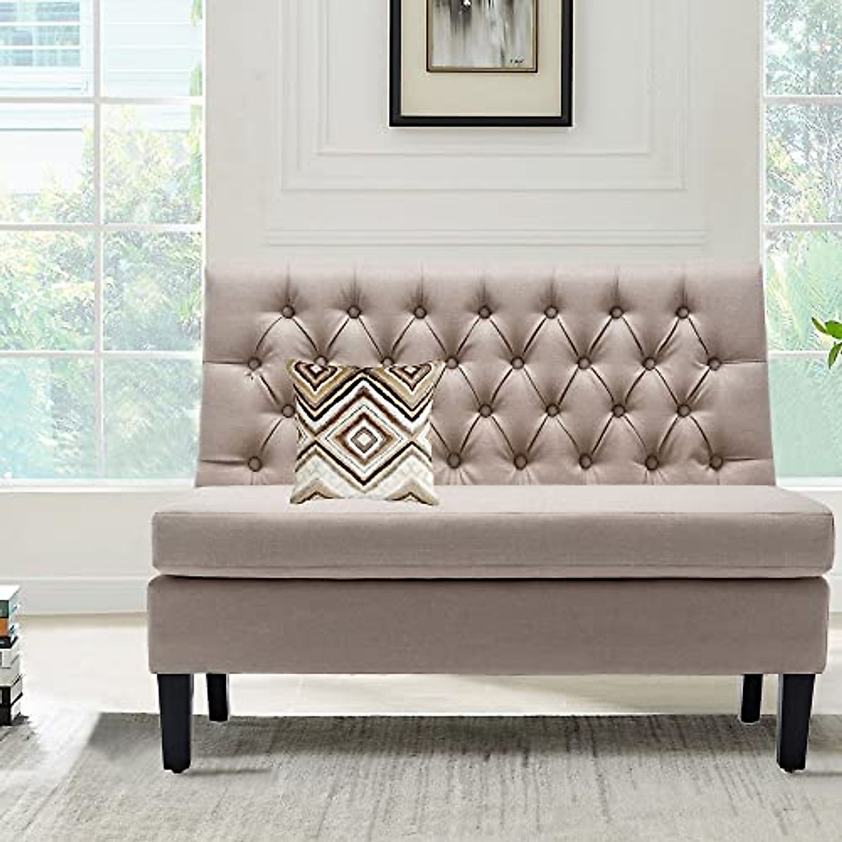TONGLI Modern Settee Bench Banquette loveseat Sofa Button Tufted Fabric Sofa Couch Ding Bench Chair 2-Seater
