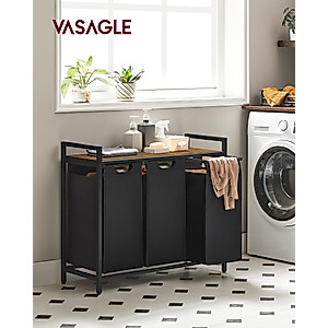 VASAGLE Laundry Hamper, Laundry Basket, 3 × 38L Laundry Sorter with 3 Bags, 1 Storage Shelf, Rustic Brown and Black UBLH301B01