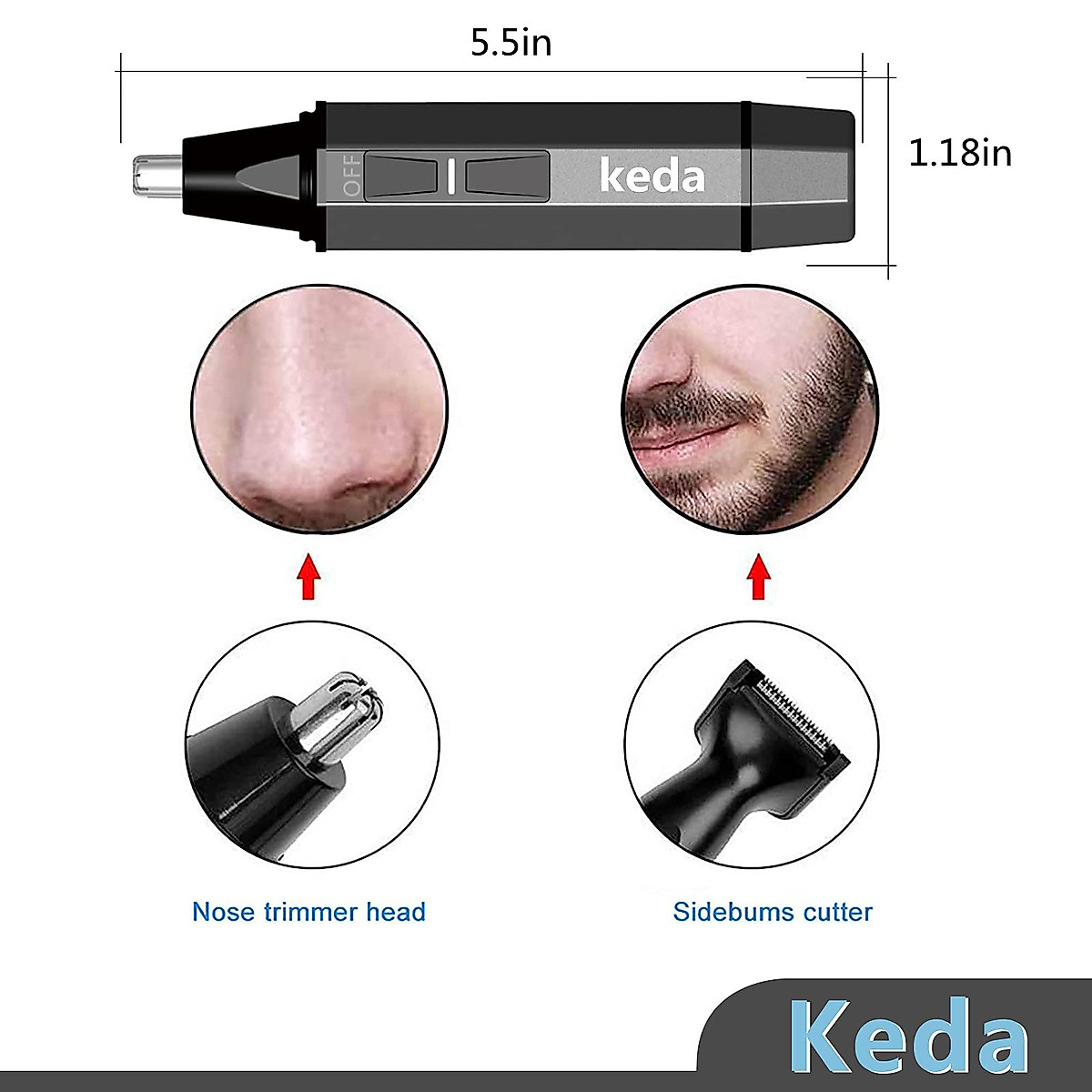KEDA Products Water Resistant Stainless Steel Nose and Ear Hair Trimmer with LED Light