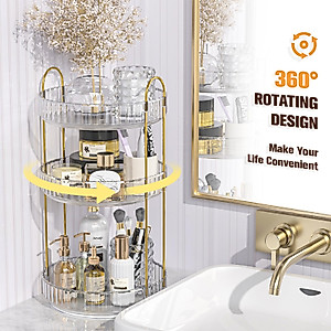 JNFUZ 360° Rotating Skincare Organizers, 9" 3 Tier Perfume Makeup Organizer Bathroom Counter Organizer Storage Spinning Countertop Makeup Organizers for Vanity, Cosmetics Rack for Dresser