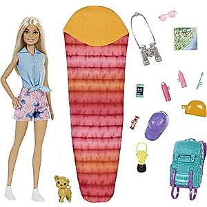 Barbie It Takes Two Doll & Accessories, Malibu Camping Playset with Doll, Pet Puppy & 10+ Accessories Including Sleeping Bag