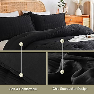 Cosybay Twin Comforter Set - 2 Pieces Seersucker Bedding Comforter Set, Black Down Alternative Comforter Set for All Season, 1 Comforter (64"x88") and 1 Pillow Shams (20"x26"+2")