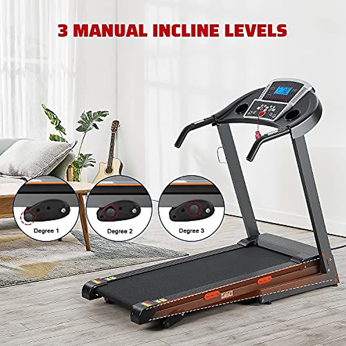 Treadmill for Home Folding Treadmill Running Machine Electric Treadmill with 3-Level Manuel Incline 15 Preset Training Programs on LCD Display and 2.5HP Power 8.5MPH Max Speed 220lbs Black