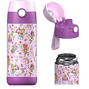 JARLSON® kids water bottle - MALI - insulated stainless steel water bottle with chug lid - thermos - girls/boys (Princess 'Mosaic', 12 oz)
