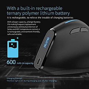 zelotes Ergonomic Vertical Wireless Optical Rechargeable USB Computer Right Handed Mouse