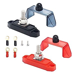 RECOIL S1P-516 Busbar Single 5/16” Studs Power Distribution Block with Ring Terminals Pair Red & Black