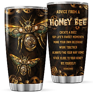 9SUNFLOWER Bee Coffee Tumbler Mechanic Style Birthday Gifts For Girls Women Boys Friends Steampunk Travel Mug With Lid Insulated Cold Drink Cup Inspirational Quotes Drinking Cups